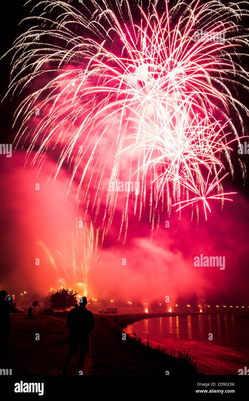 Detail from the fireworks exploding in the sky. Long exposure photos ...