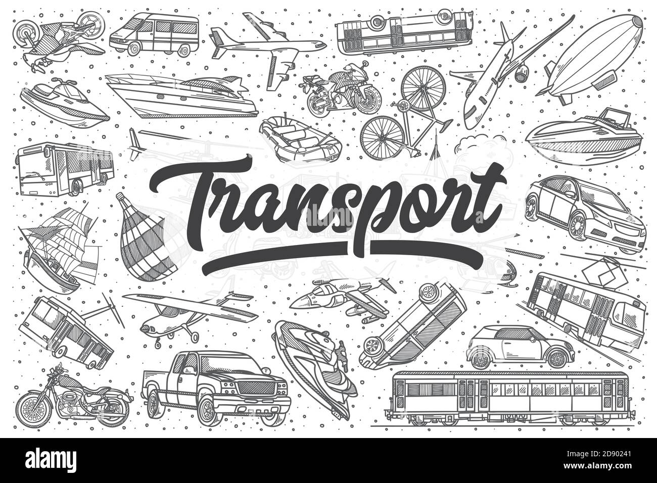 Hand drawn transport doodle set. Lettering - Transport Stock Photo - Alamy