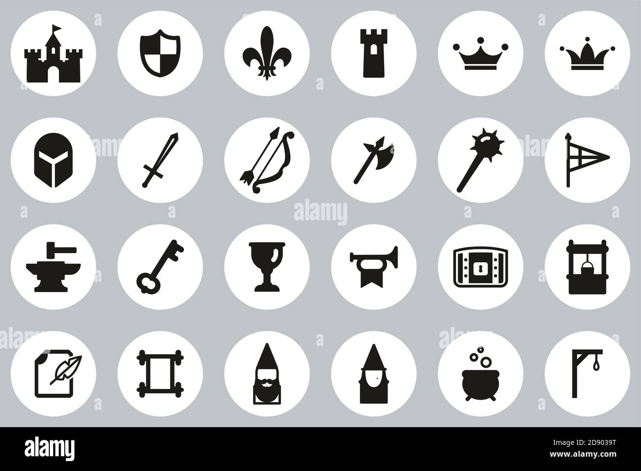 Medieval Castle Icons Black & White Flat Design Circle Set Big Stock ...