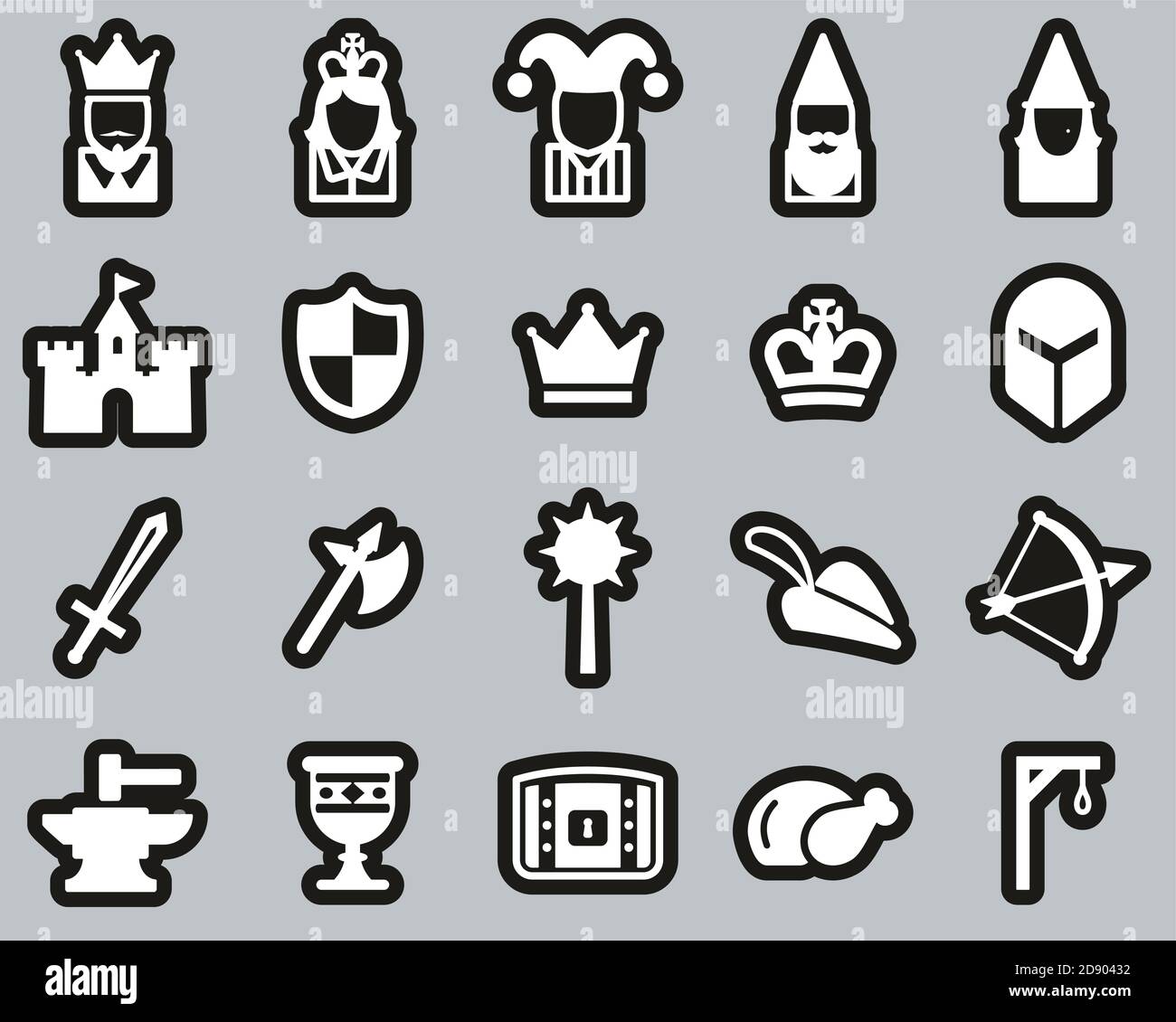 Medieval Time & Culture Icons White On Black Sticker Set Big Stock ...