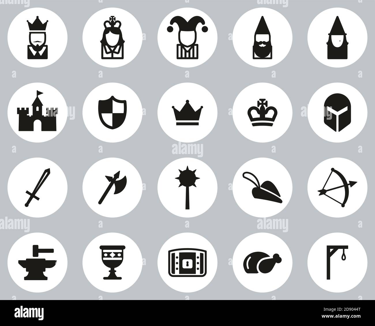 Medieval Time & Culture Icons Black & White Flat Design Circle Set Big ...