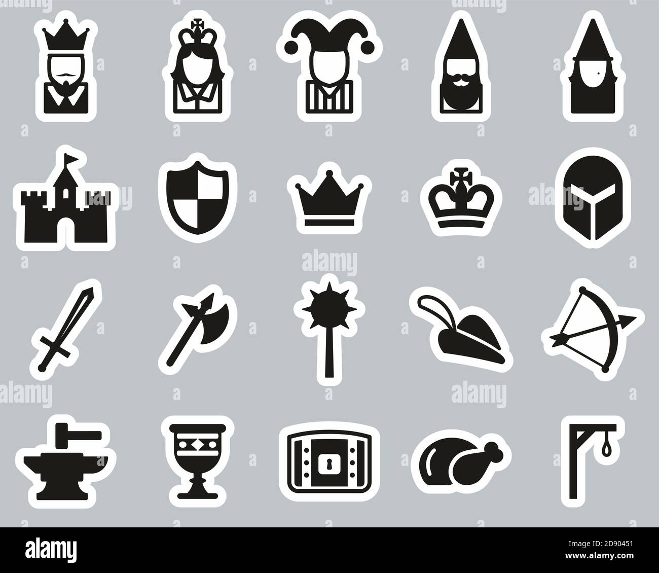 Medieval Time & Culture Icons Black & White Sticker Set Big Stock ...