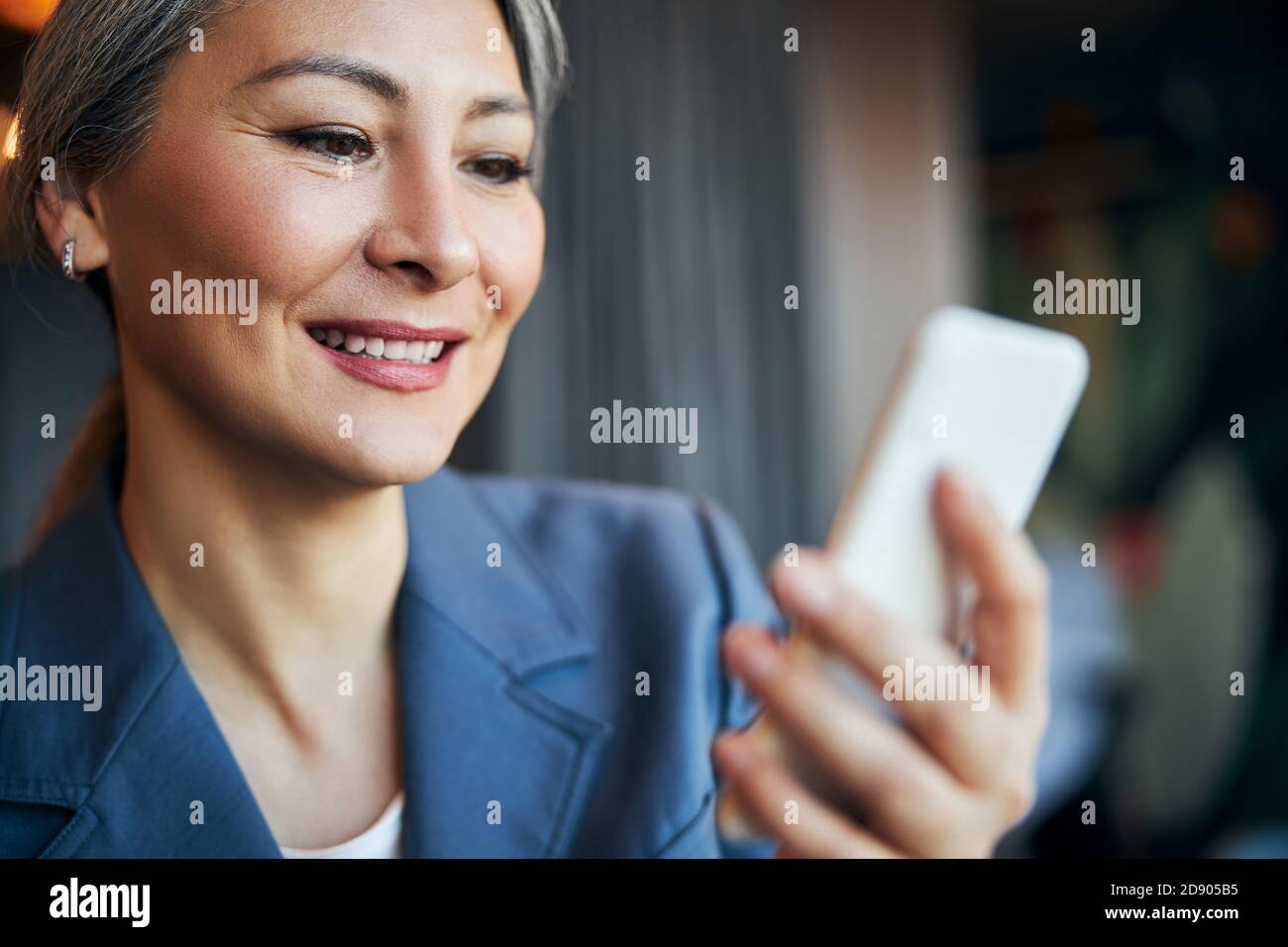 Close up positive woman texting hi-res stock photography and images - Alamy