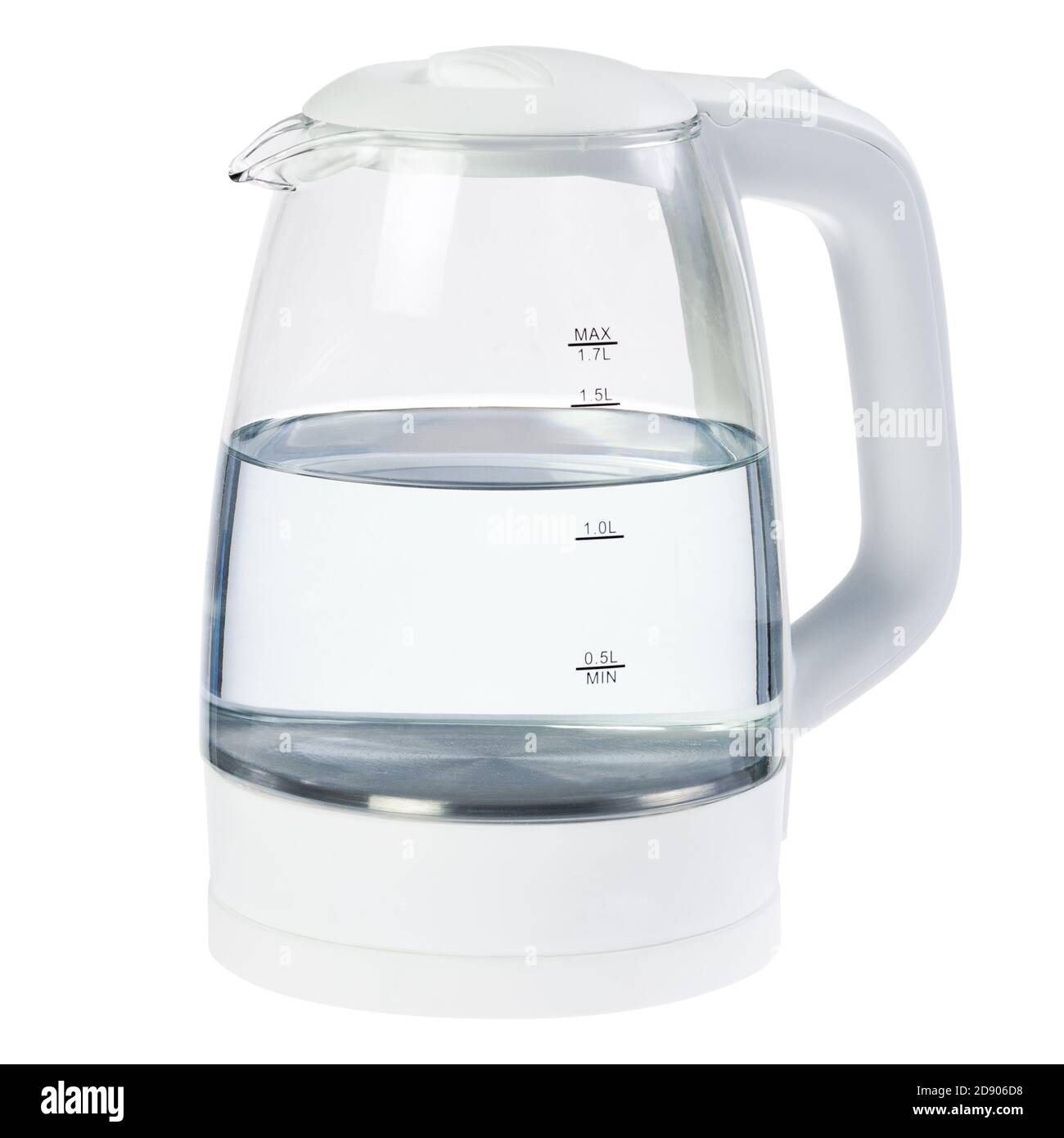 White glass electric kettle with water isolated on white background ...