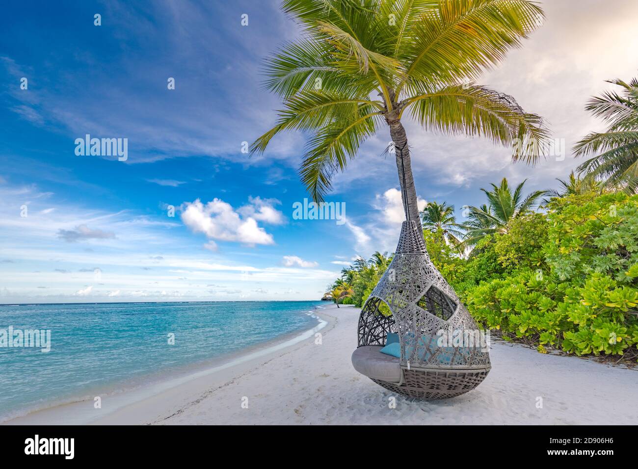 Tropical beach background as summer landscape with beach swing or ...