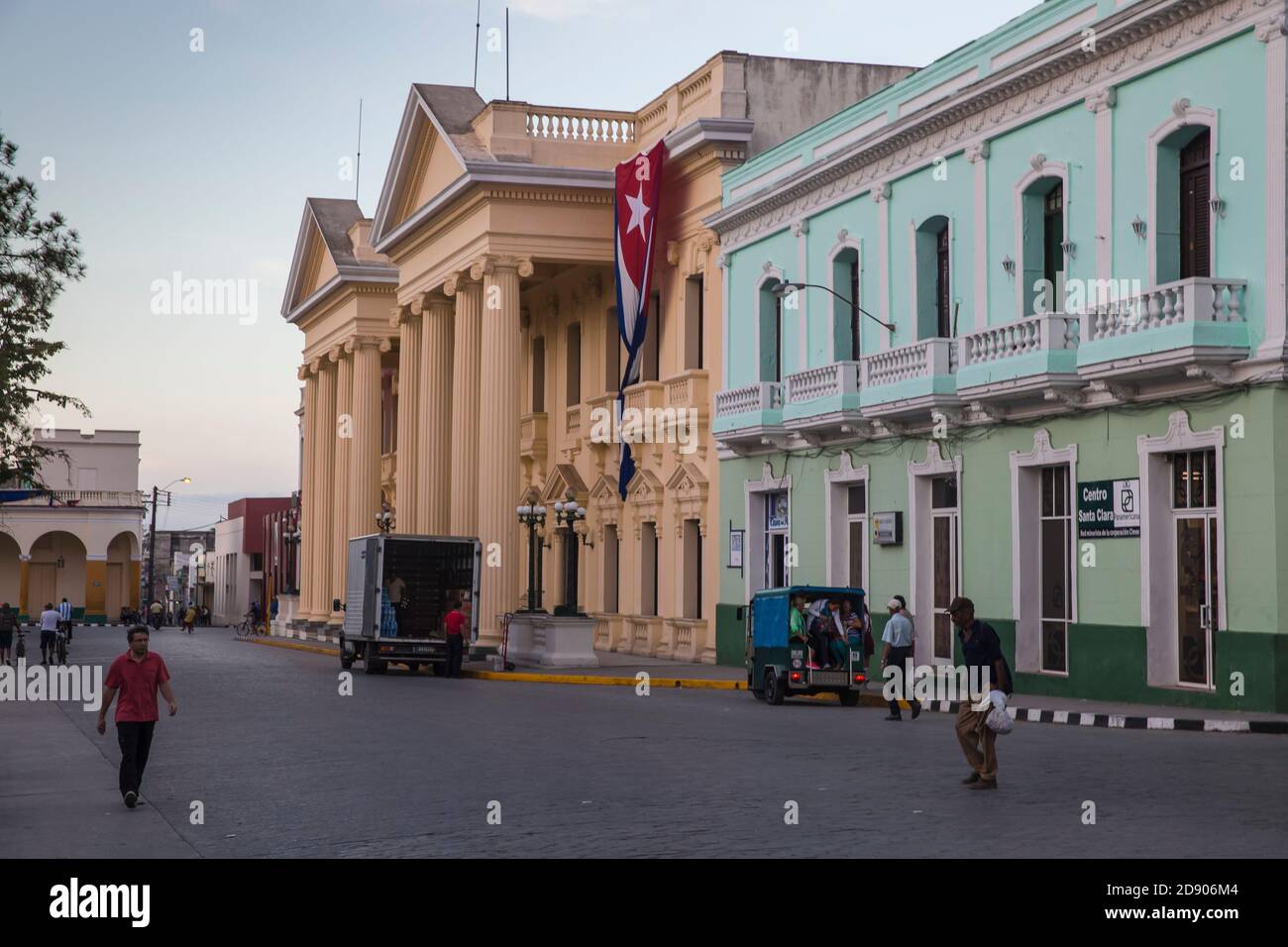 Cuba, Santa Clara, Parque Vidal, Cuban flag hanging from Provincial ...