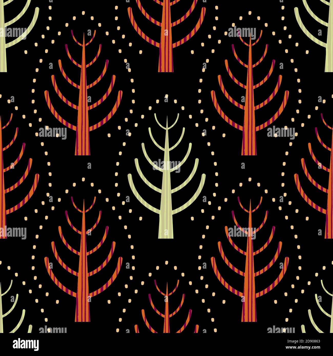 Summer solstice trees folk art seamless vector pattern background ...