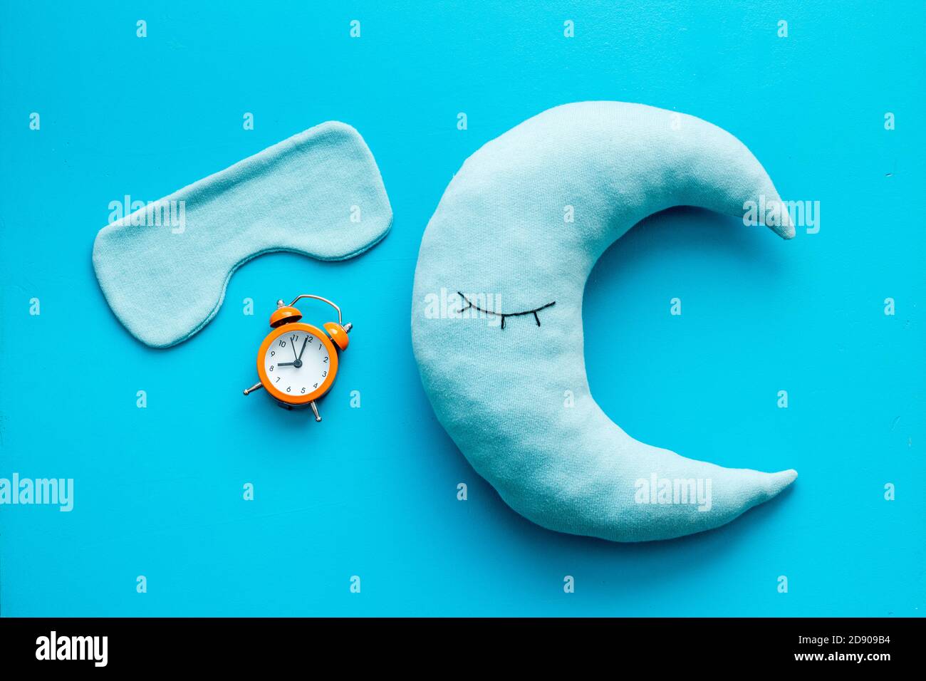 Insomnia concept. Sleep eye mask and alarm clock, top view Stock Photo ...
