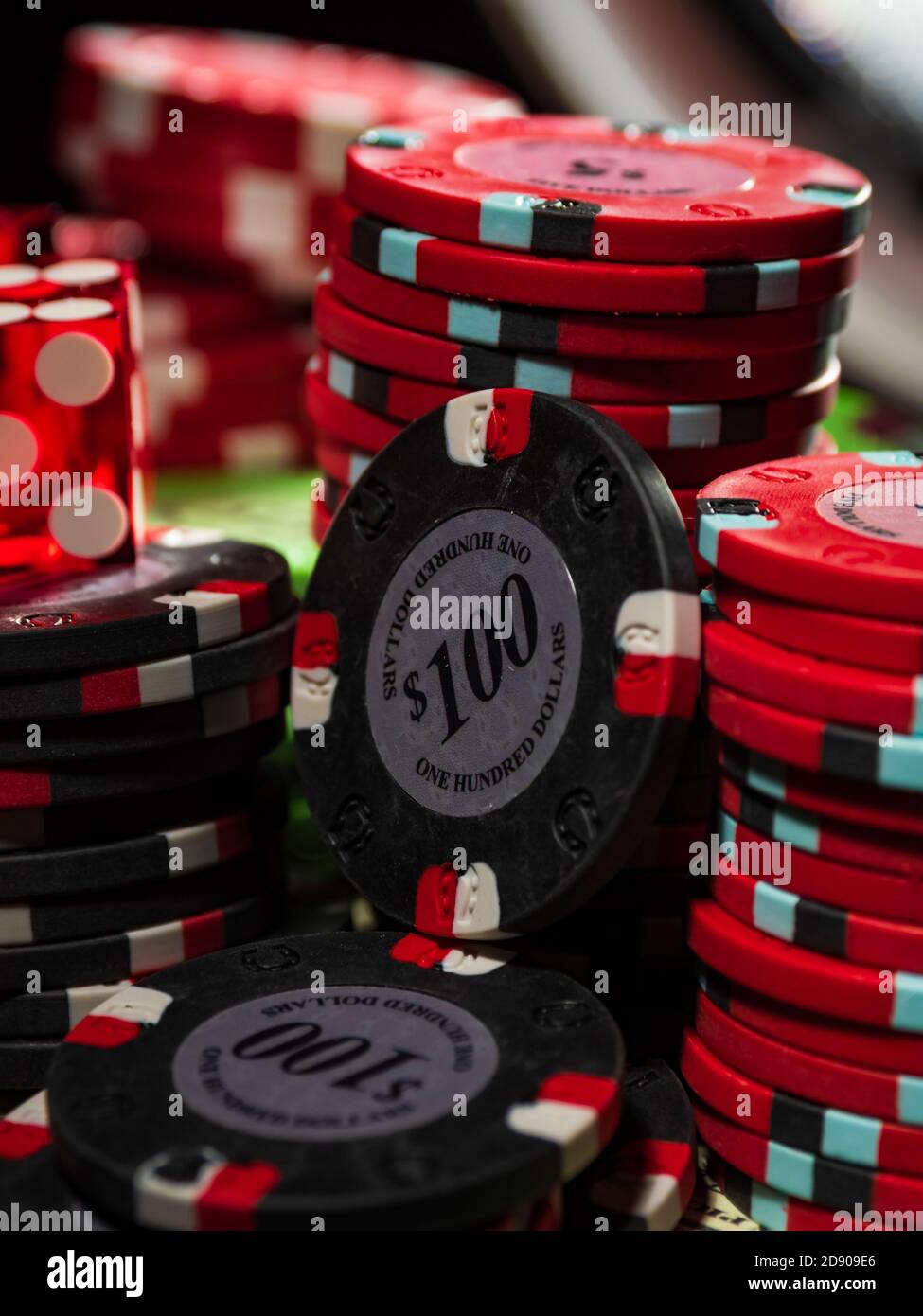 Casino Craps dice and chips close up - Shallow depth of field Stock ...