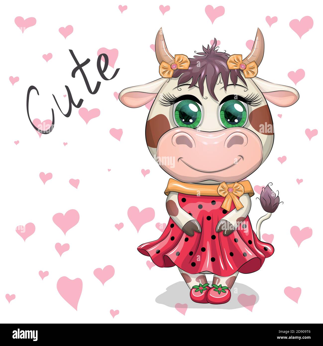 Cute Cartoon Princess Cow on a white background Stock Vector Image ...