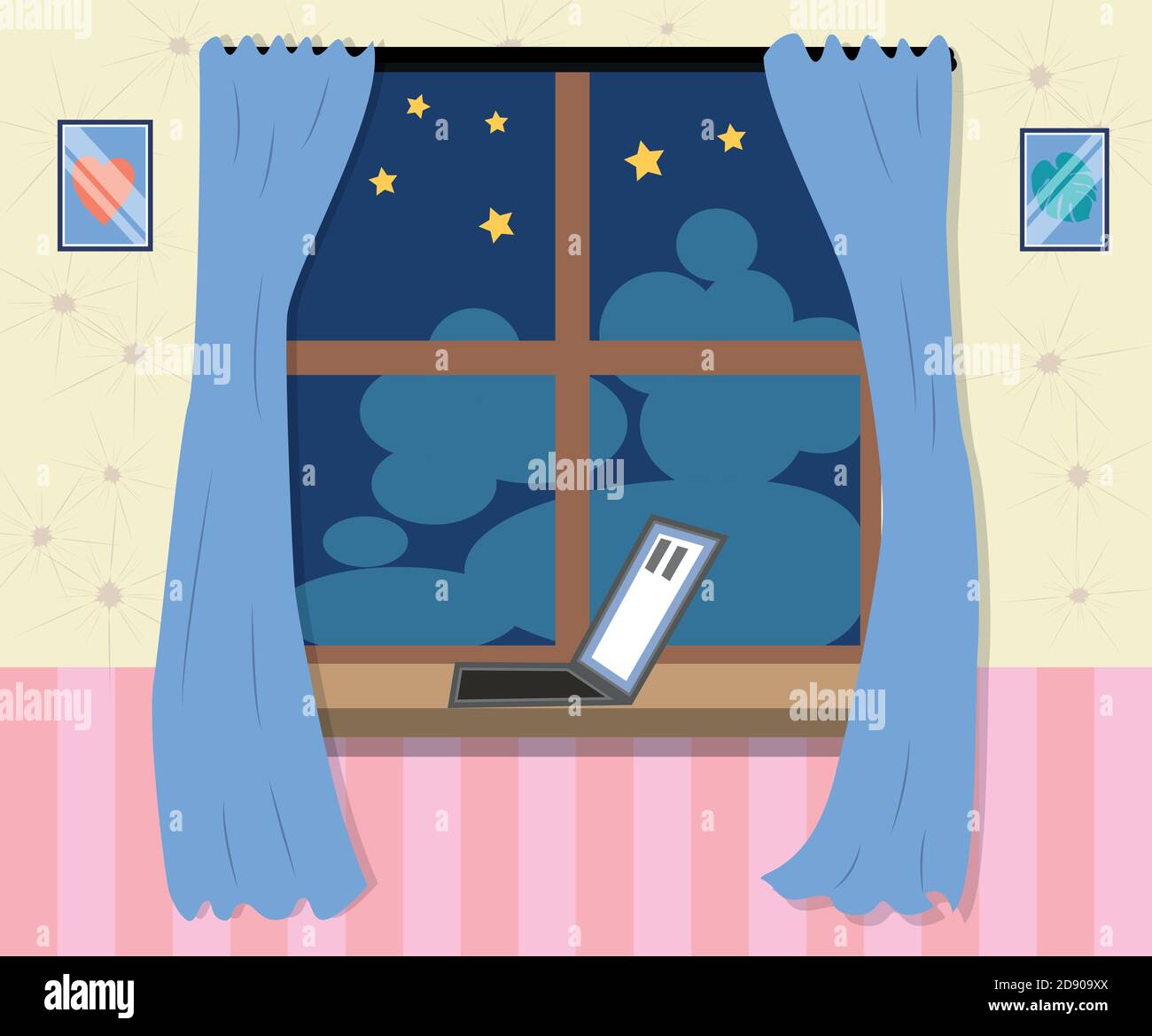 Night out the window icon in cartoon style. Sleep and rest symbol Stock ...