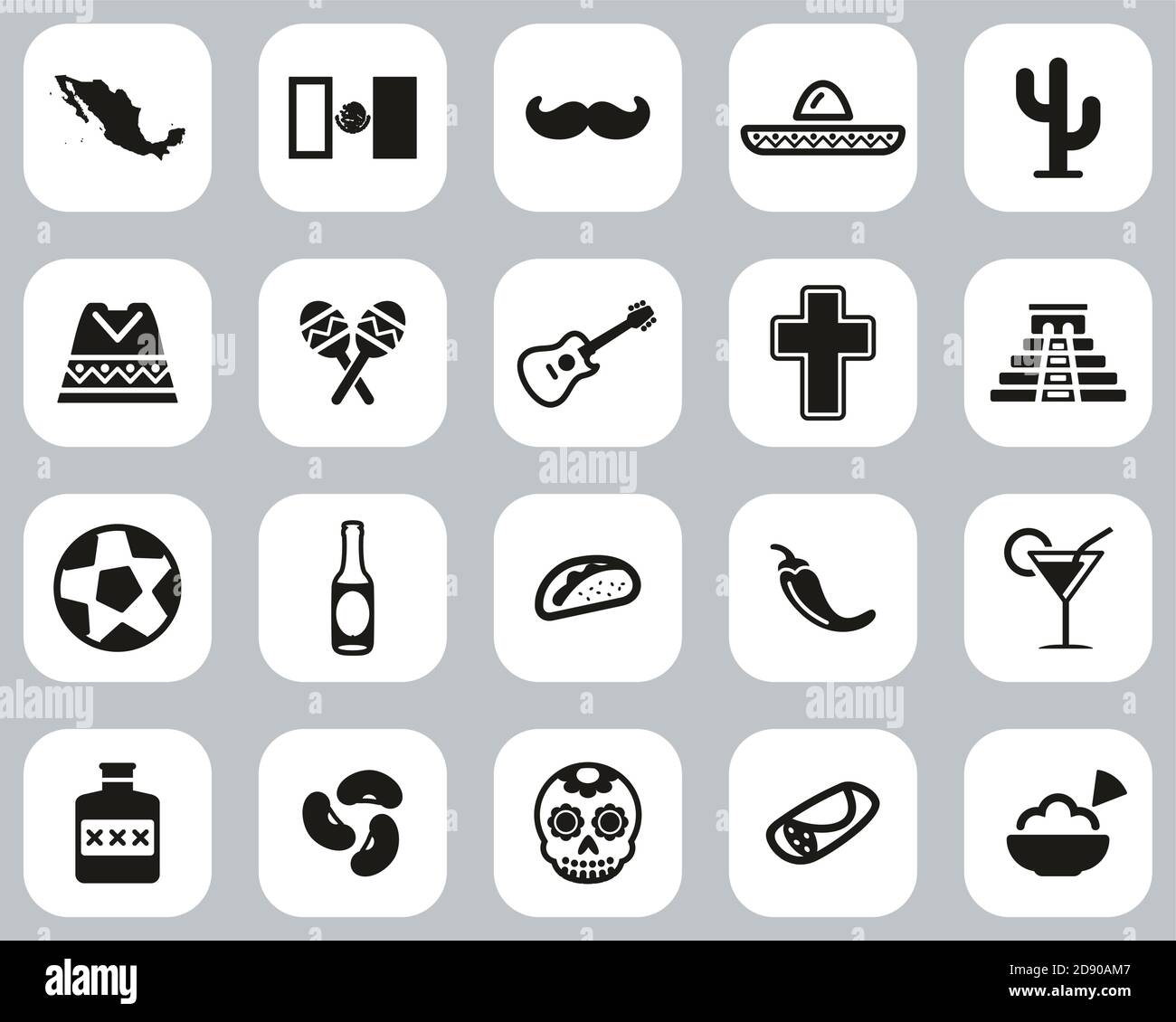 Mexico Country & Culture Icons Black & White Flat Design Set Big Stock ...