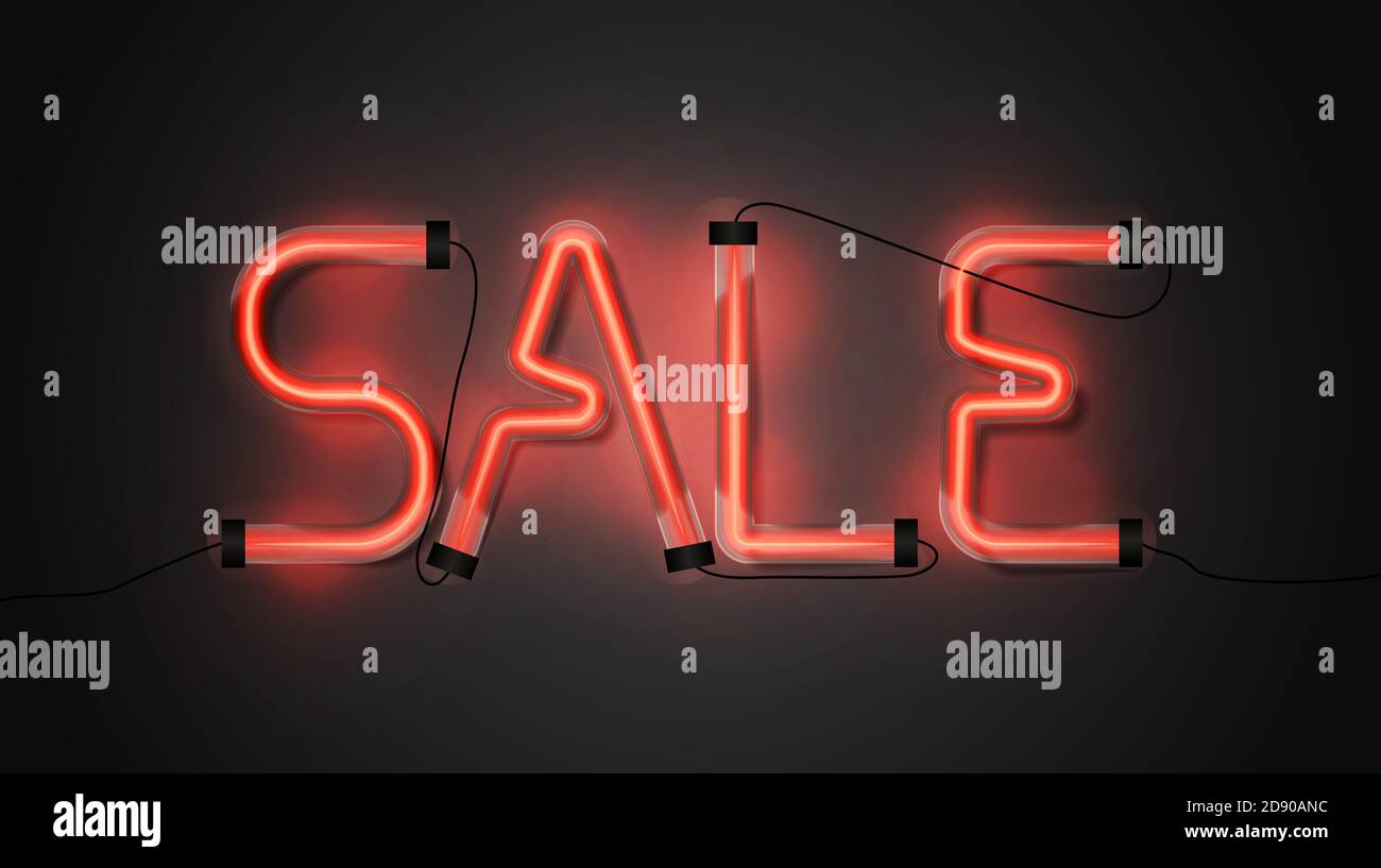 Sale Glowing Red Neon Tubes on Dark Transparent Background ...