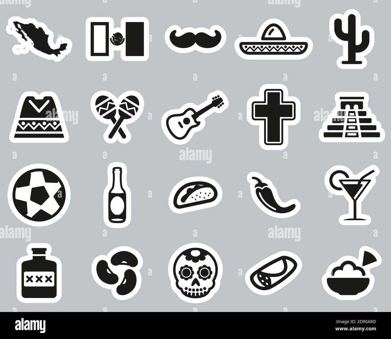Mexico Country & Culture Icons Black & White Sticker Set Big Stock ...