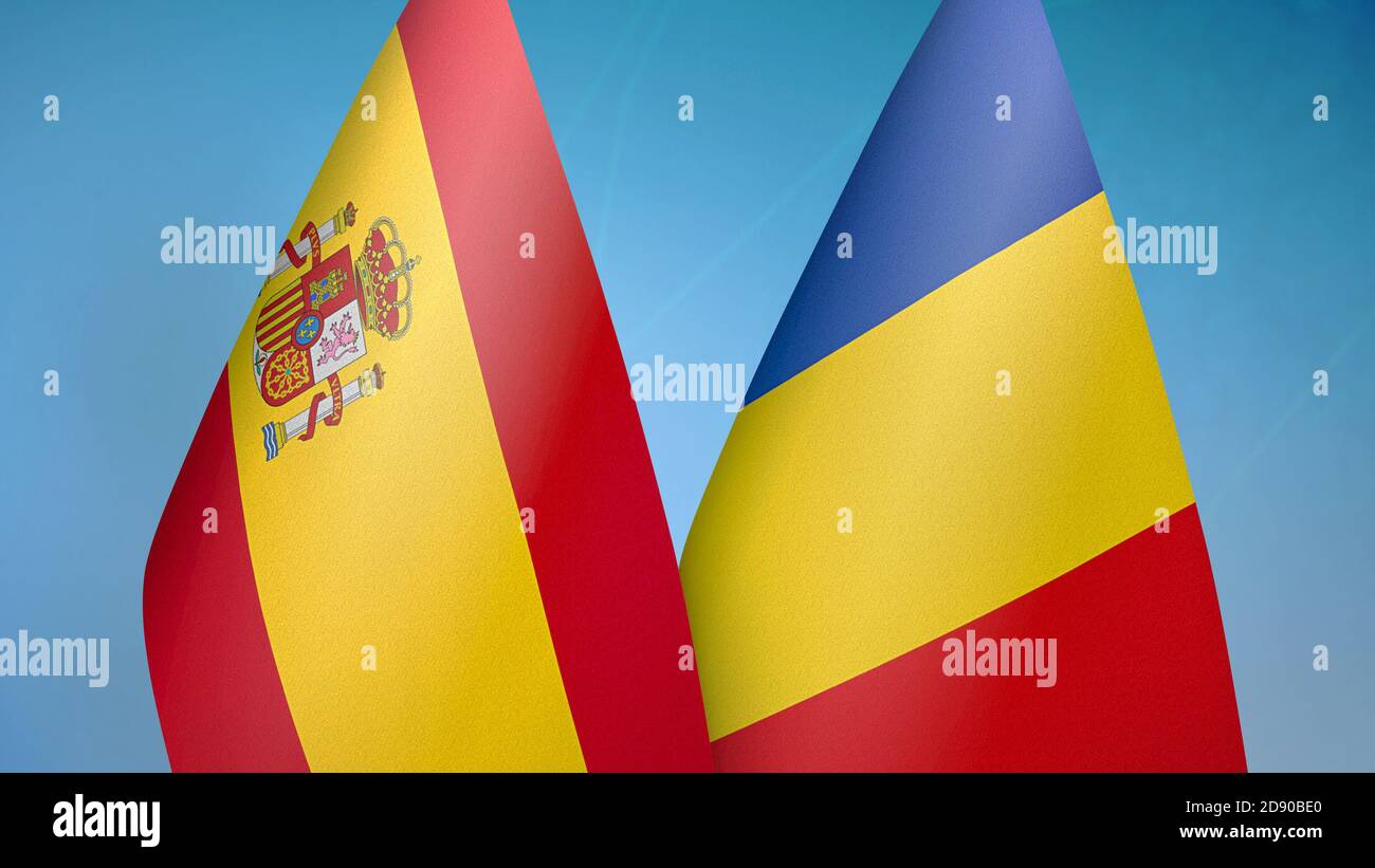 Spain and Romania two flags Stock Photo - Alamy