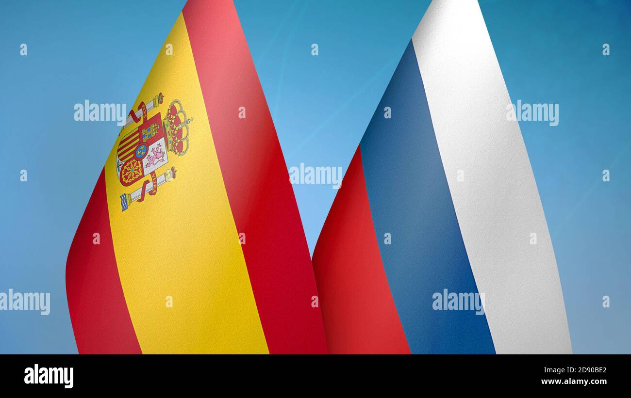 Spain and Russia two flags Stock Photo - Alamy