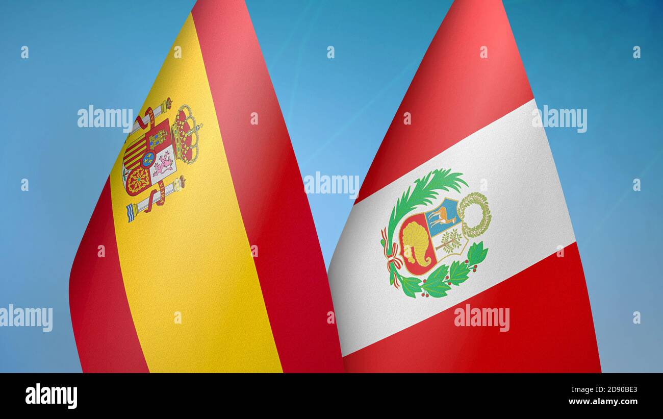 Spain and Peru two flags Stock Photo - Alamy