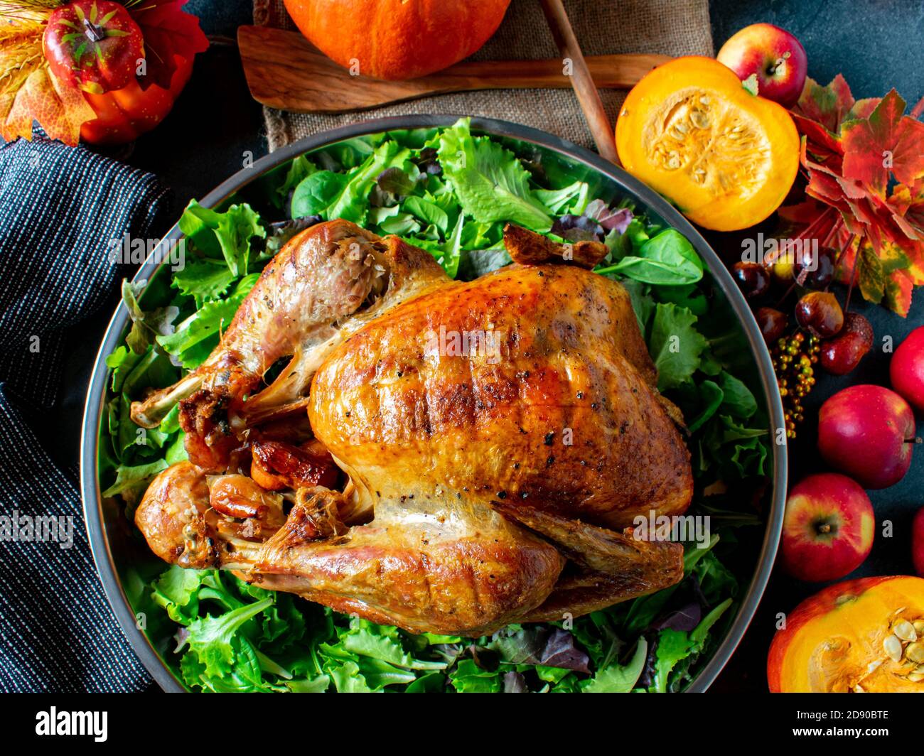 roast turkey on a silver tray from above Stock Photo - Alamy