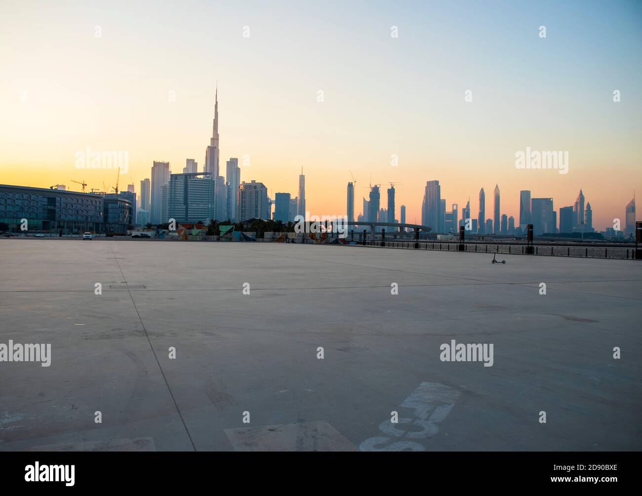 View of a Dubai city skyline during sunset hour. UAE. Outdoors Stock ...