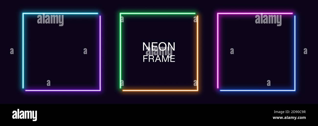 Neon square Frame. Set of quadrate neon Border in 2 angular parts ...