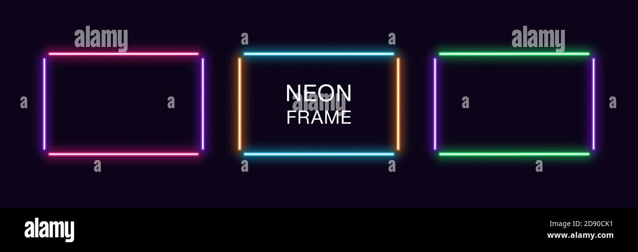 Neon rectangle Frame. Set of rectangular neon Border in 4 outline parts ...