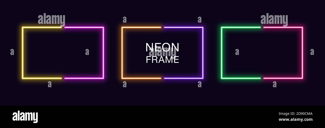 Neon rectangle Frame. Set of rectangular neon Border in 2 outline parts ...
