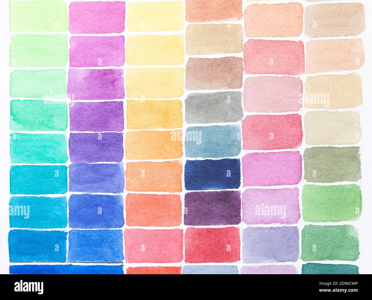 Palette of shades watercolors different colors painted on white paper ...