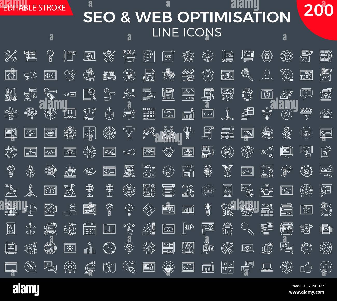 Thin Line Icons Set of Search Engine Optimization Stock Vector Image ...