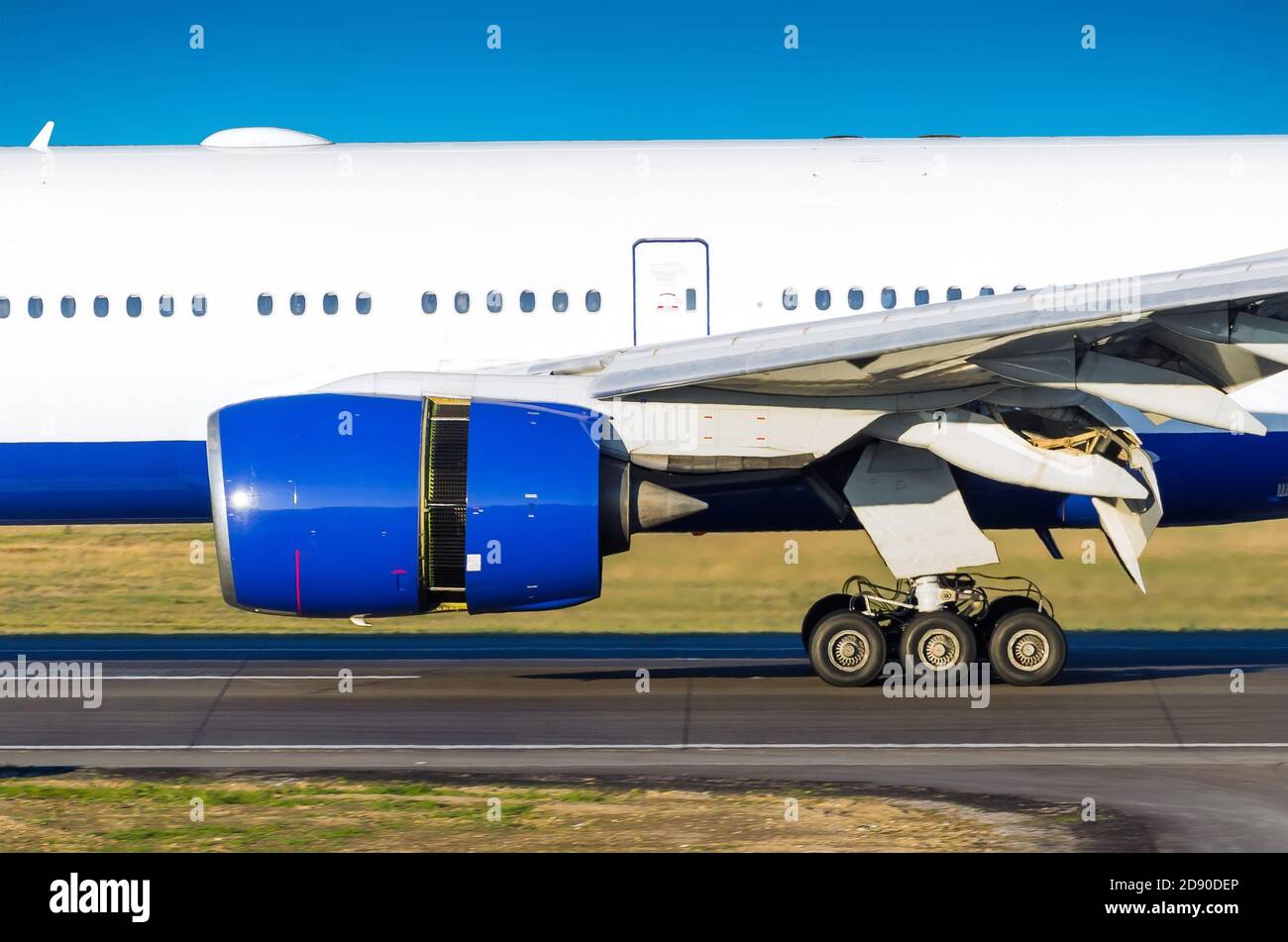 Aircraft engine on the runway before take-off at the airport Stock ...
