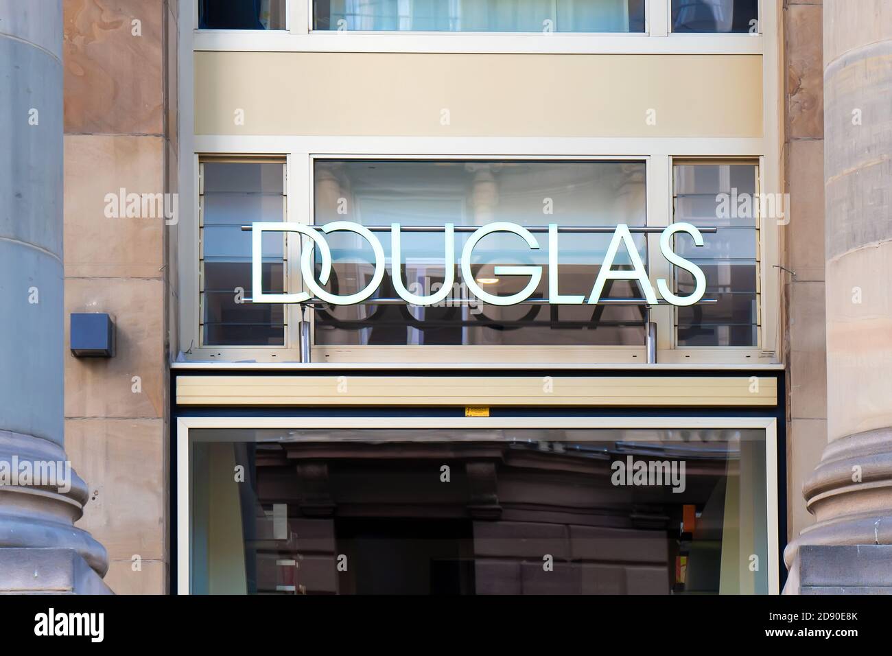Douglas logo on Douglas store in Stuttgart. Douglas is a German perfume ...