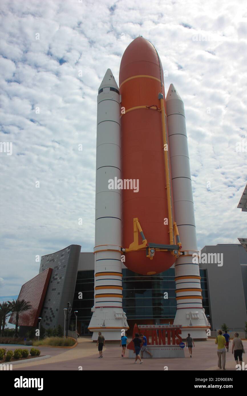 A replica of the space shuttle fuel tanks and solid rocket motors ...