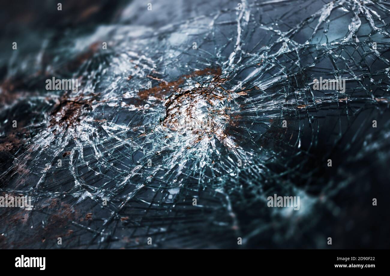 Abstract image of broken glass texture. Close-up broken car windshield ...