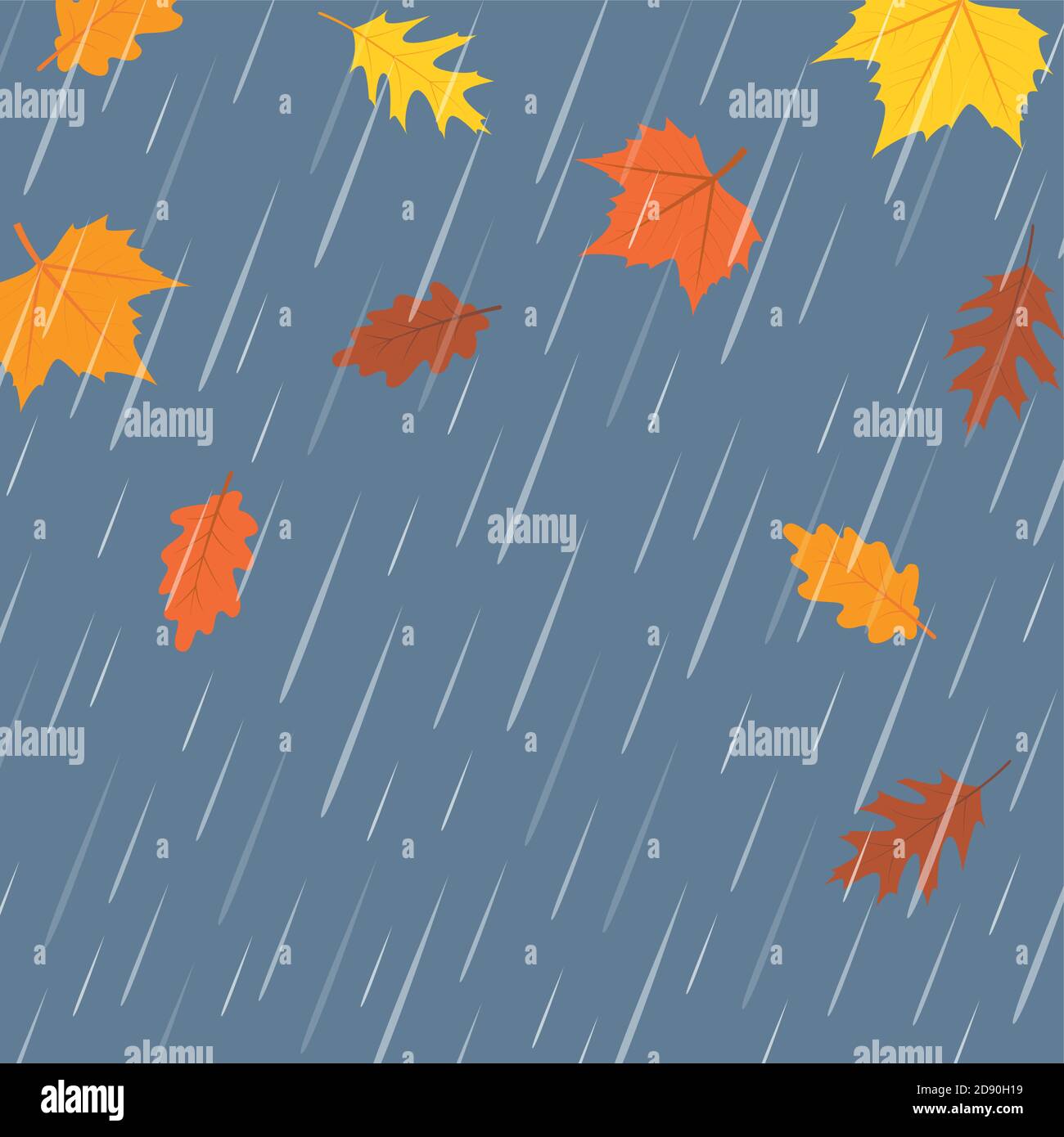 autumn rain weather grey background with falling leaves vector ...