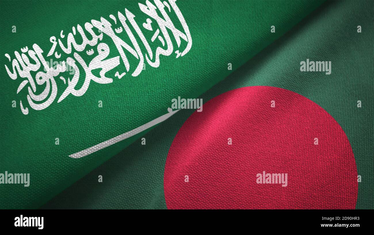 Bangladesh and Saudi Arabia flags together relations textile cloth ...