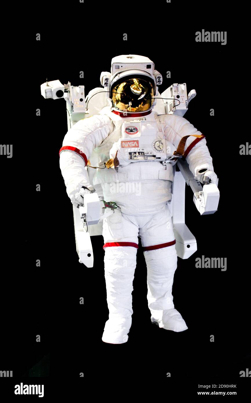 Astronaut wearing a pressure suit against a black background Stock ...