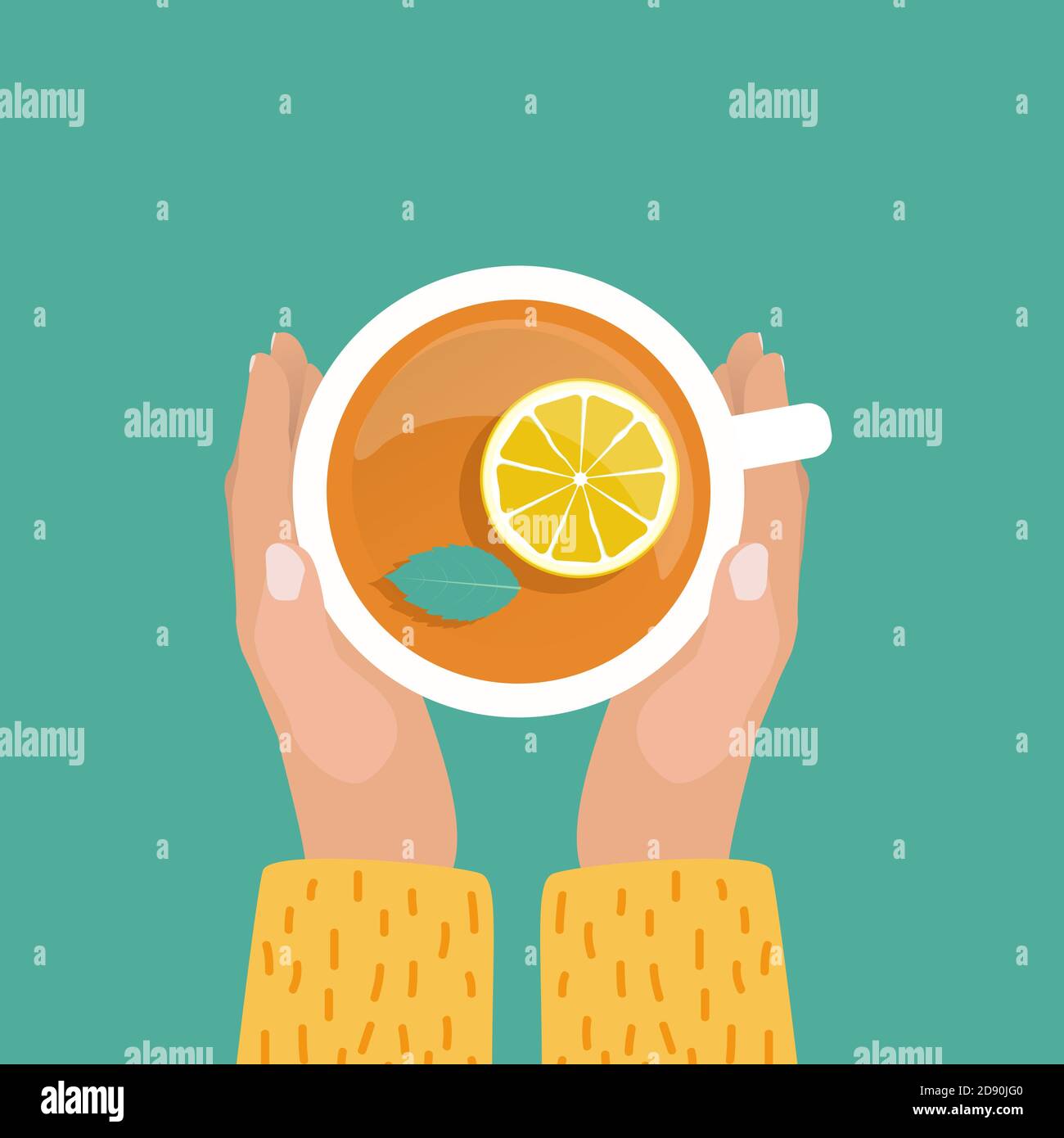 Hand with Tea Cup Flat Design Illustration Stock Photo - Alamy