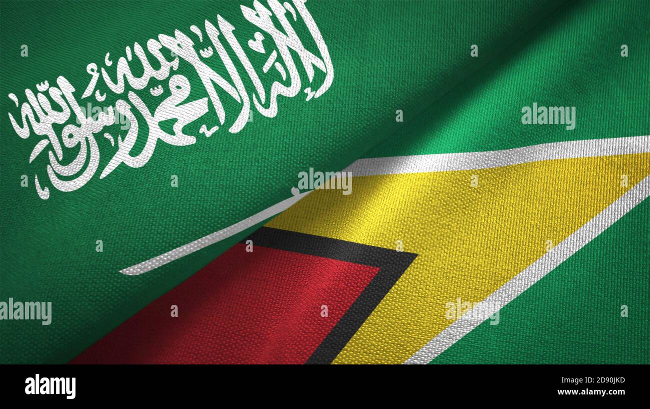 Saudi Arabia and Guyana two flags textile cloth, fabric texture Stock ...