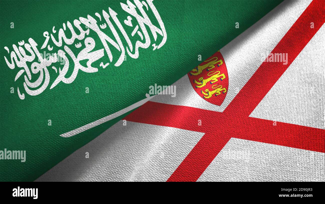 Saudi Arabia and Jersey two flags textile cloth, fabric texture Stock ...