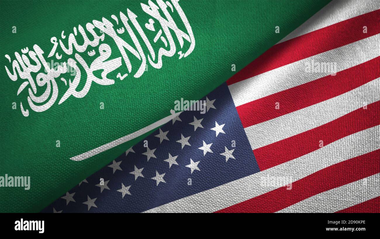 United States and Saudi Arabia flags together relations textile cloth ...
