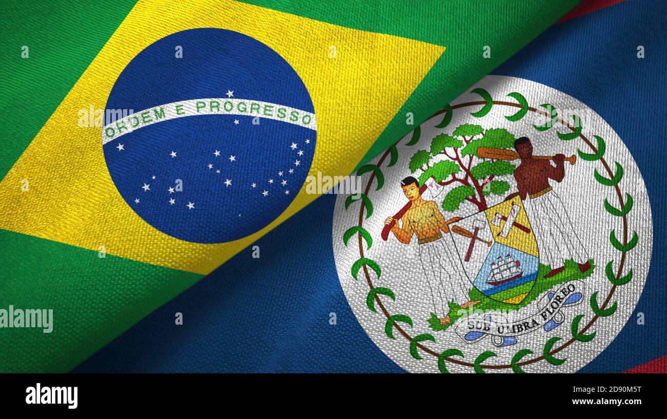 Brazil and Belize two flags textile cloth, fabric texture Stock Photo ...