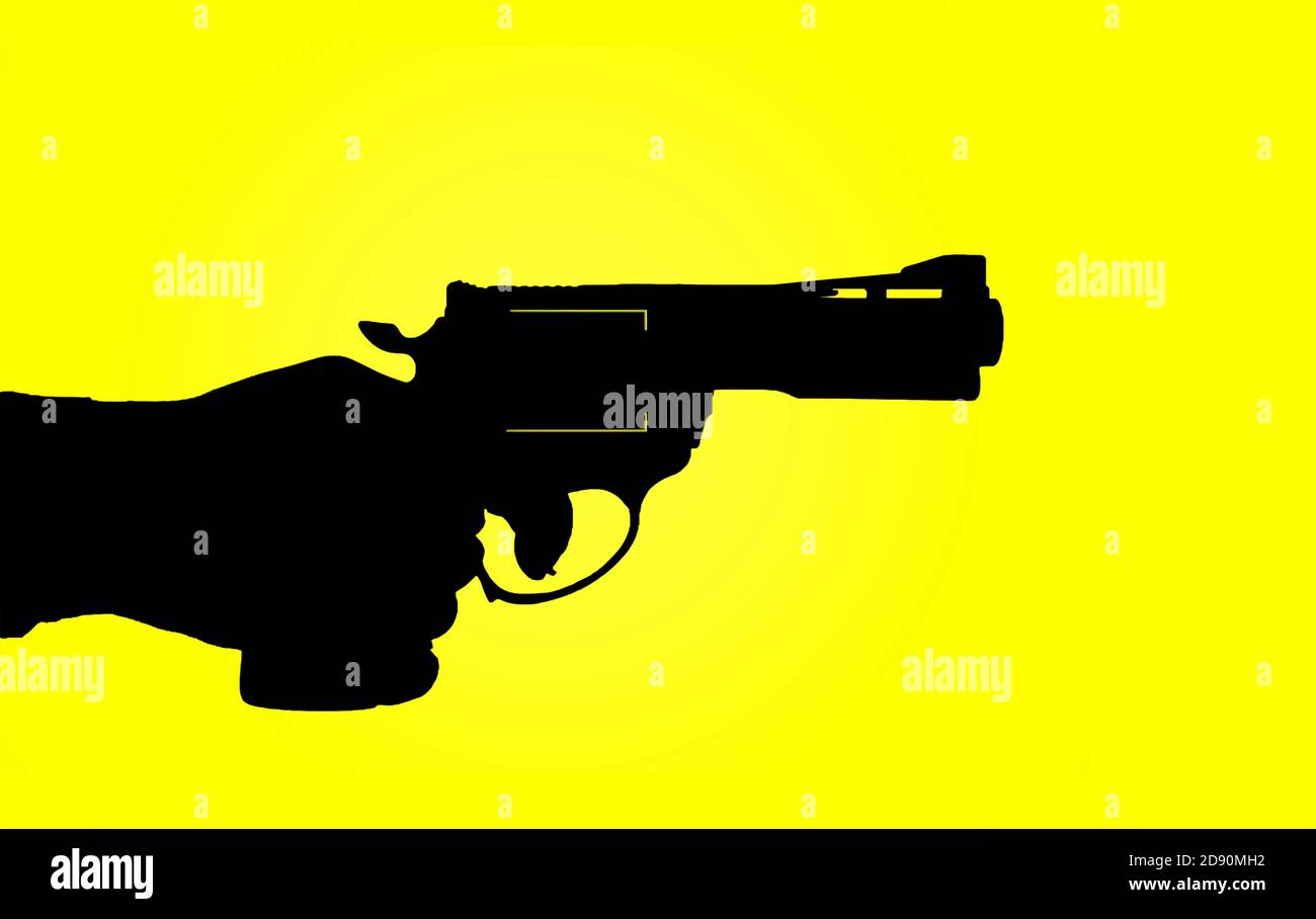 silhouette hand with a gun on yellow background,vector illustration ...