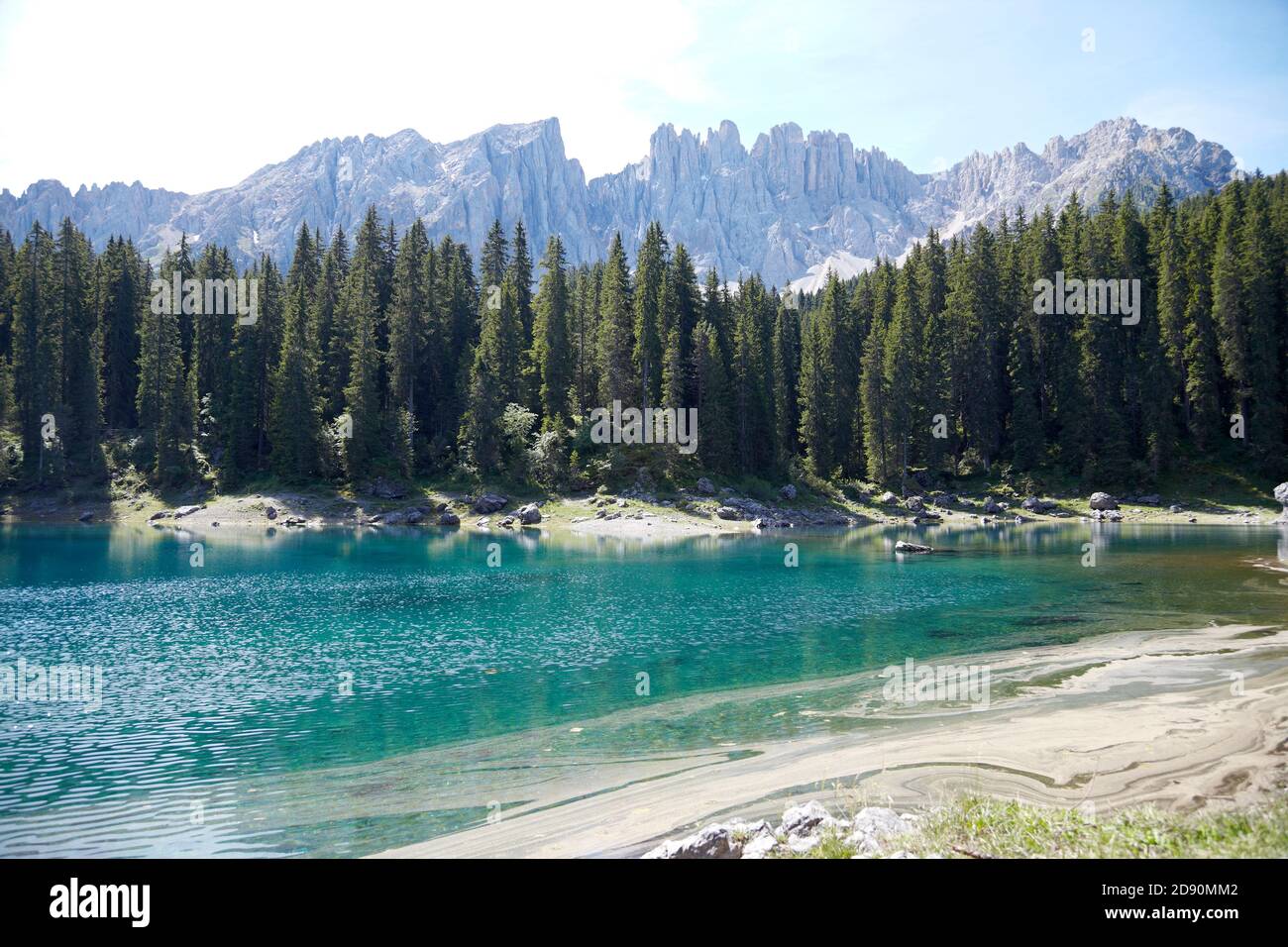 view of the fantastic lake of Carezza also called rainbow lake Stock ...