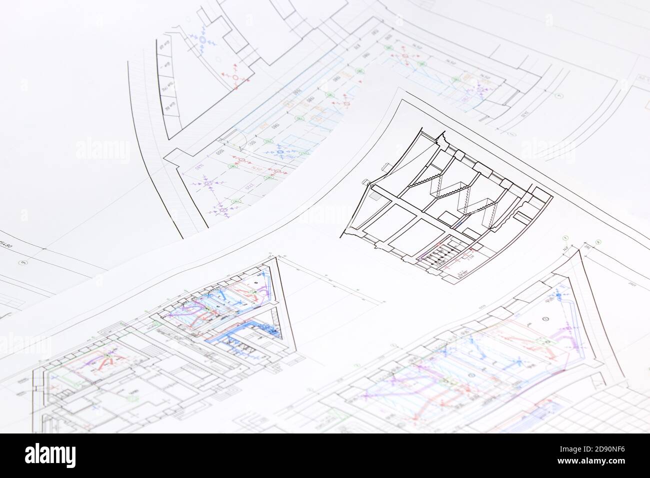 Architectural design, drawings, drawings are lying on the table ...