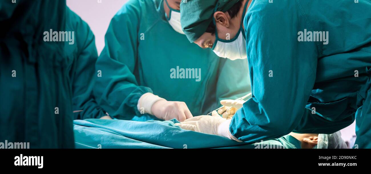 Panoramic web banner crop Surgeon doctor and nurse performing Surgical ...