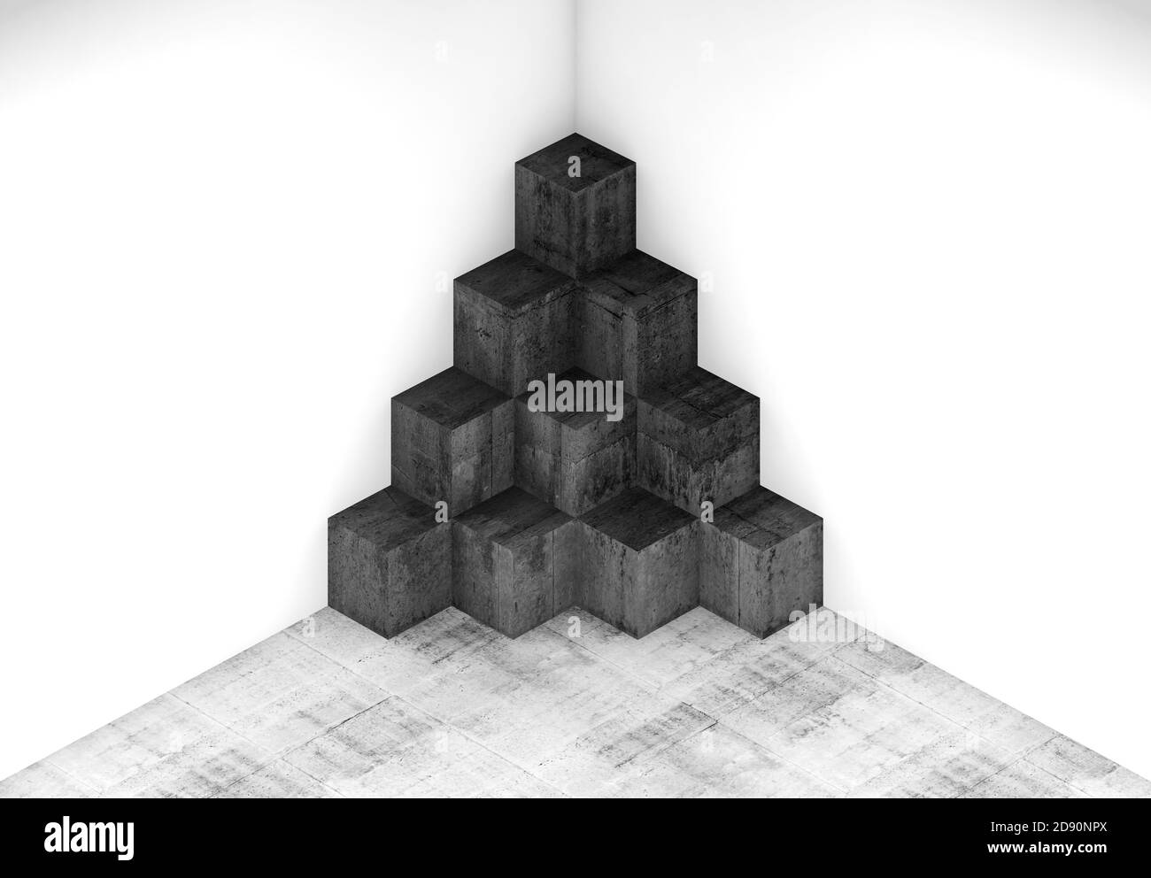 Abstract digital illustration with geometric dark cubes installation in ...