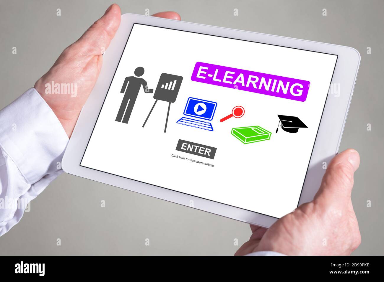 Tablet screen displaying an e-learning concept Stock Photo - Alamy