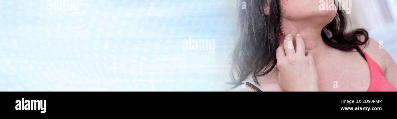 Young woman having itchy and scratching her neck. panoramic banner Stock Photo - Alamy