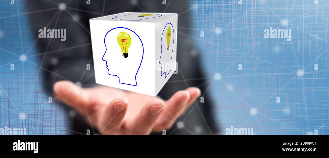 Human brain ideas concept above the hand of a man in background Stock ...