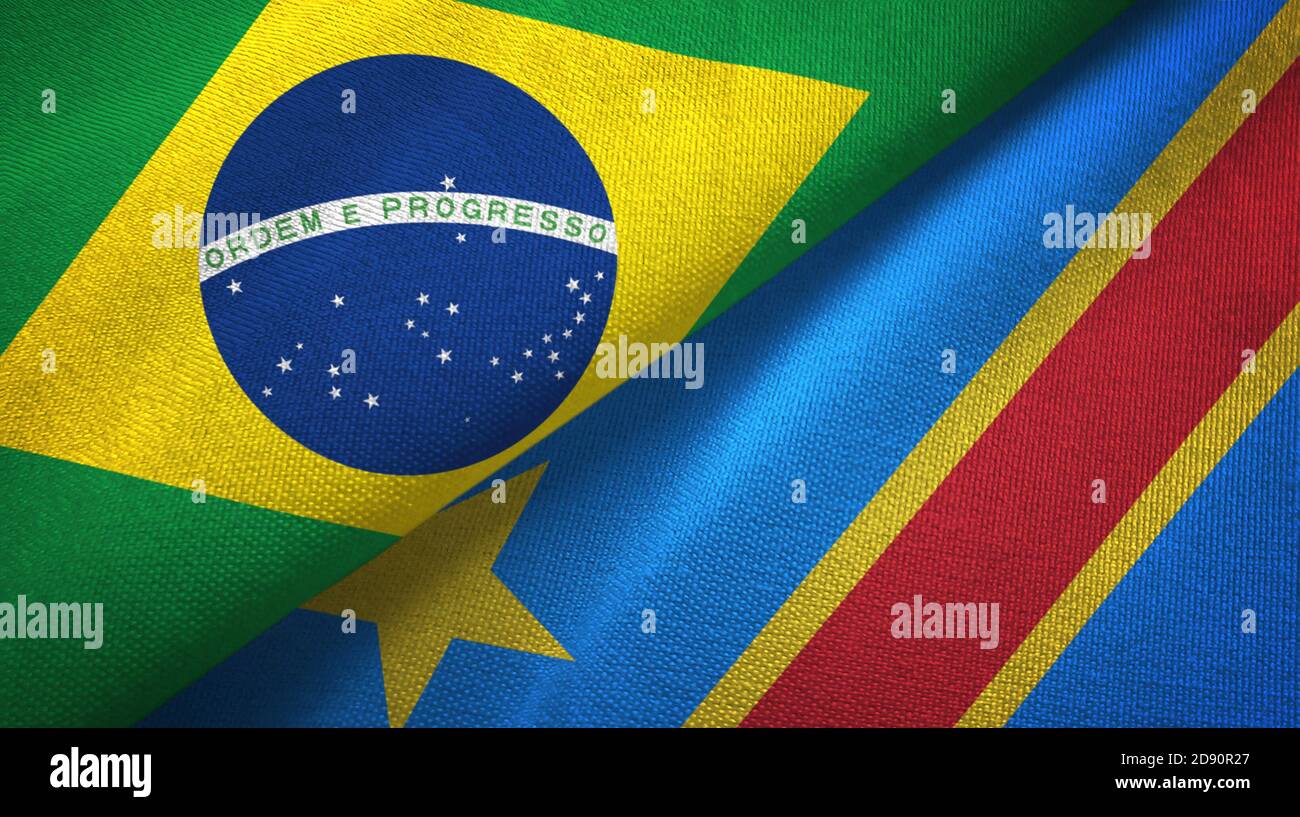 Brazil and Congo Democratic Republic two flags textile cloth, fabric ...