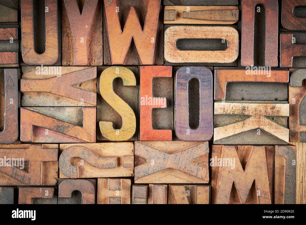 seo word in letterpress printing blocks Stock Photo - Alamy